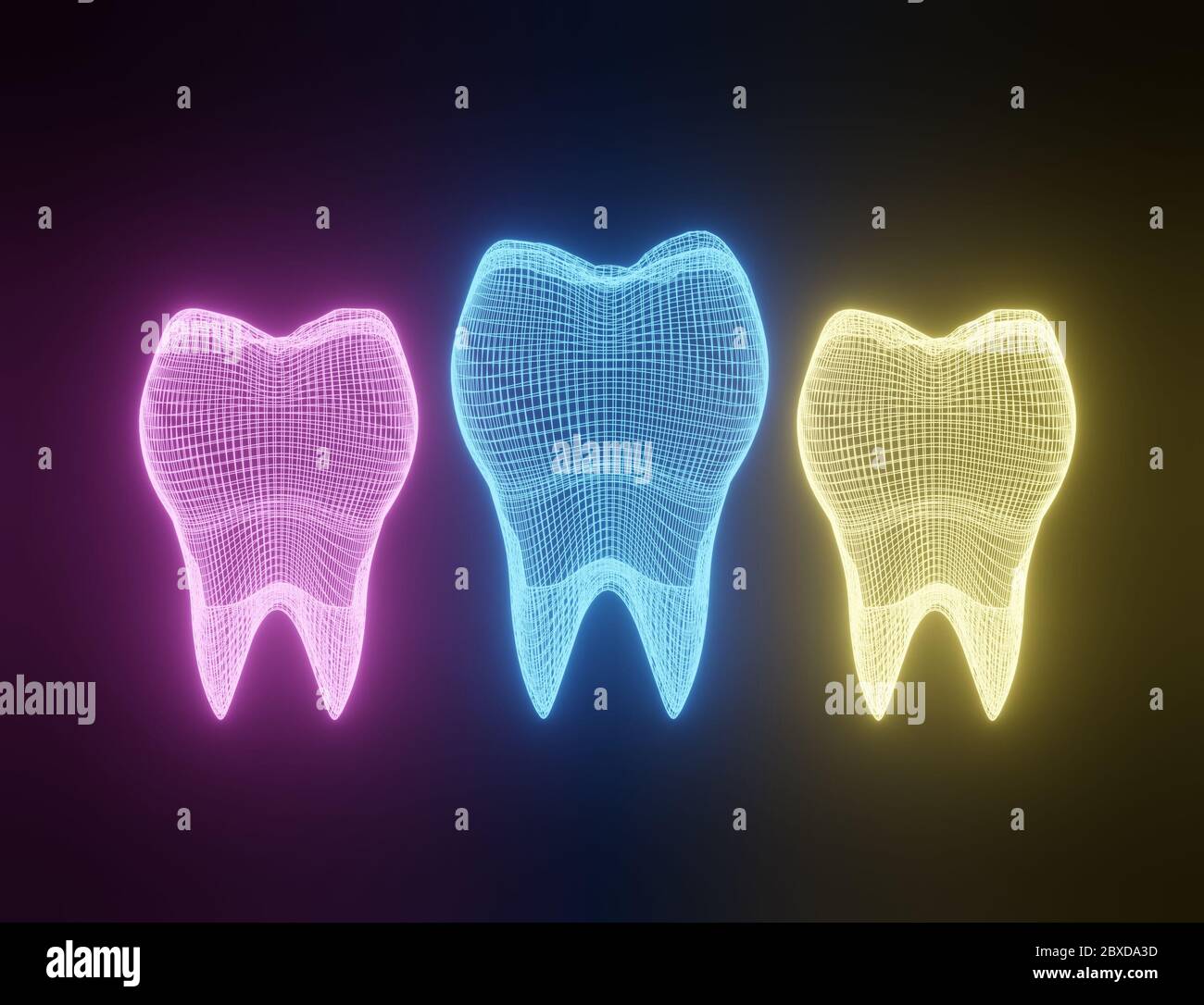 Tooth Wireframe Mesh Set. Neon grid teeth. Connection Structure. Dental ...