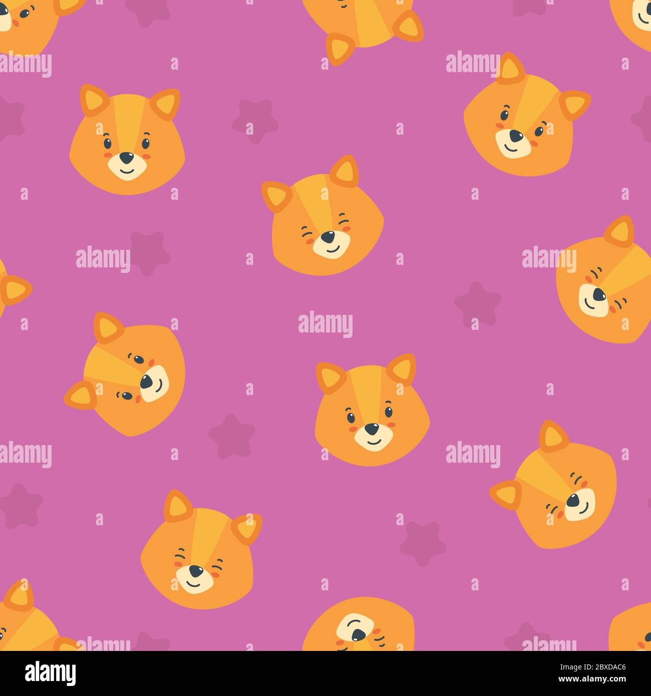 Seamless pattern with happy puppy heads in pink background. Cute puppy ...