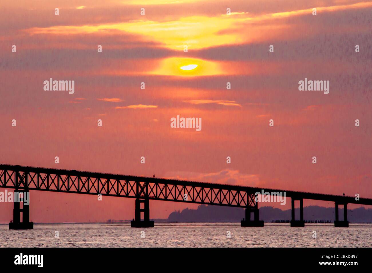 Beautiful sunset over the Interstate bridge crossing the Columbia River ...