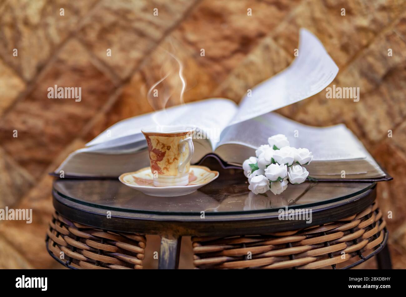 Modern Bible Study And Coffee On Table In Elegant Setting Stock Photo ...
