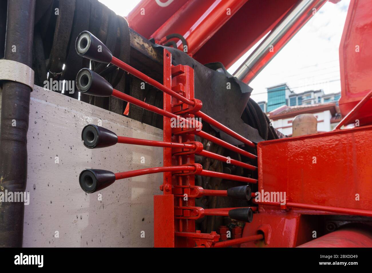 A worker hand with Lorry Crane control - Industrial Concept Stock Photo ...