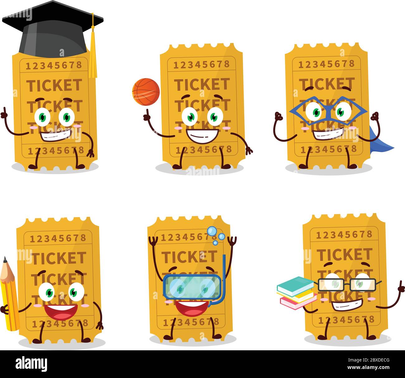 School student of ticket cartoon character with various expressions ...