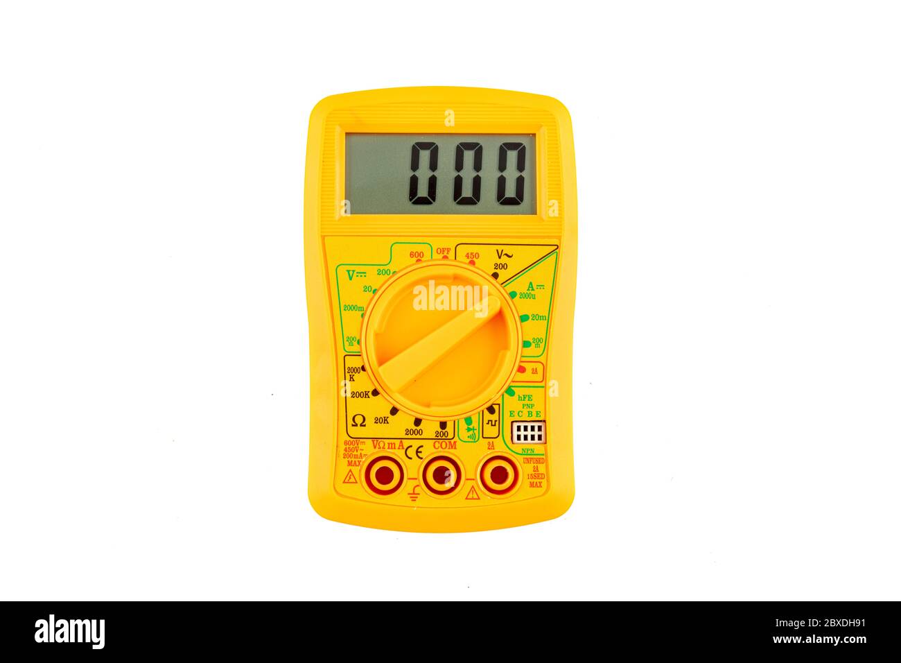 Digital yellow multimeter meter isolated to check the resistance on a ...