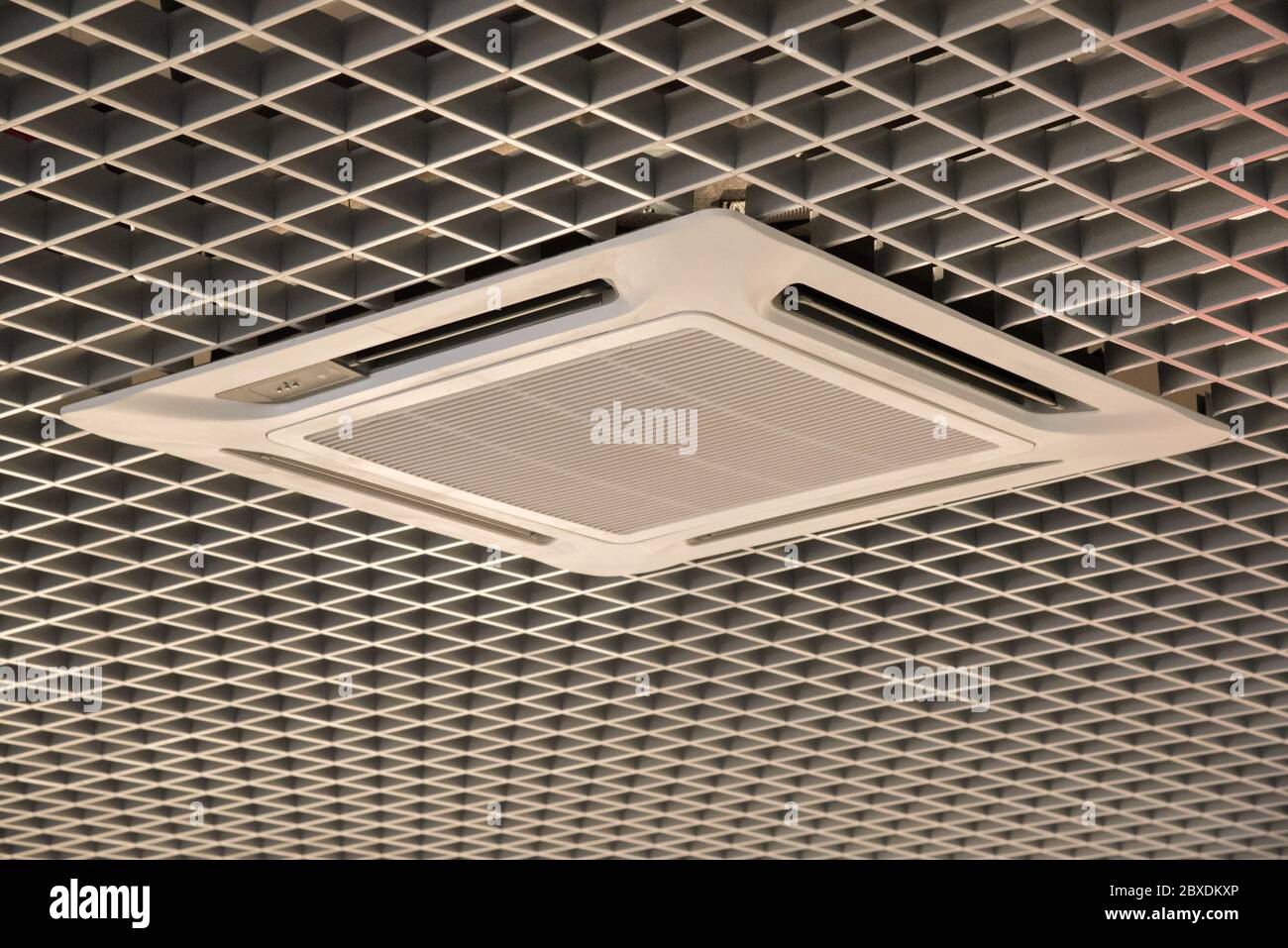 Smooth beautiful white trellised ceiling with air conditioning indoors ...
