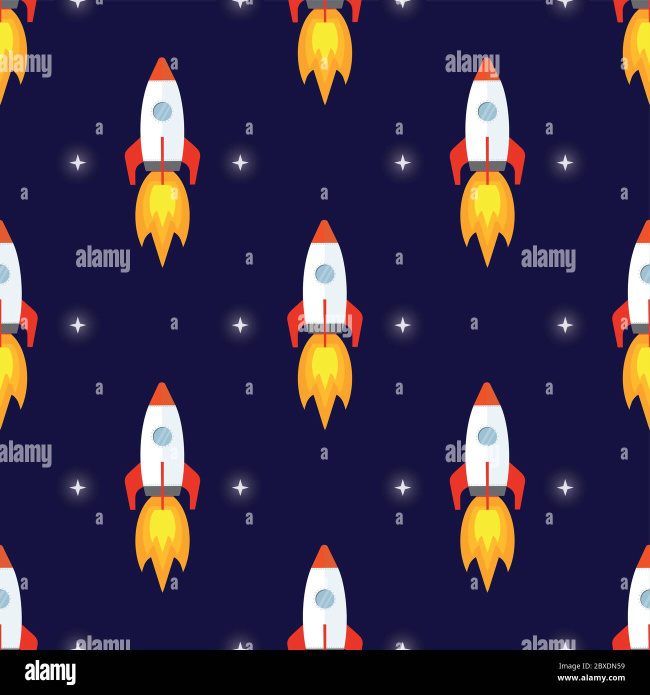 Seamless pattern with Spaceship or rocket and stars,flat vector ...