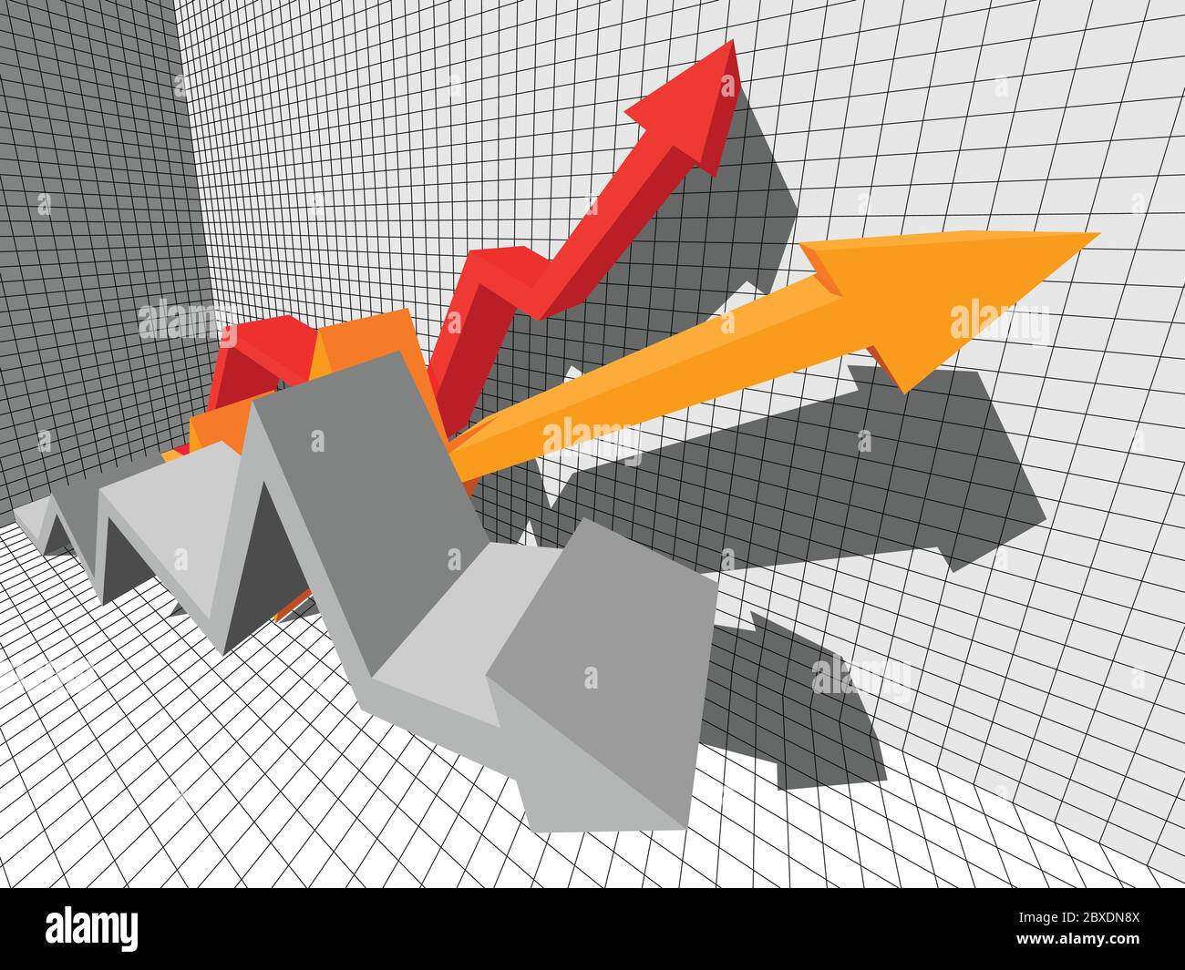 three fast rising geometric arrows in abstract business diagram with ...