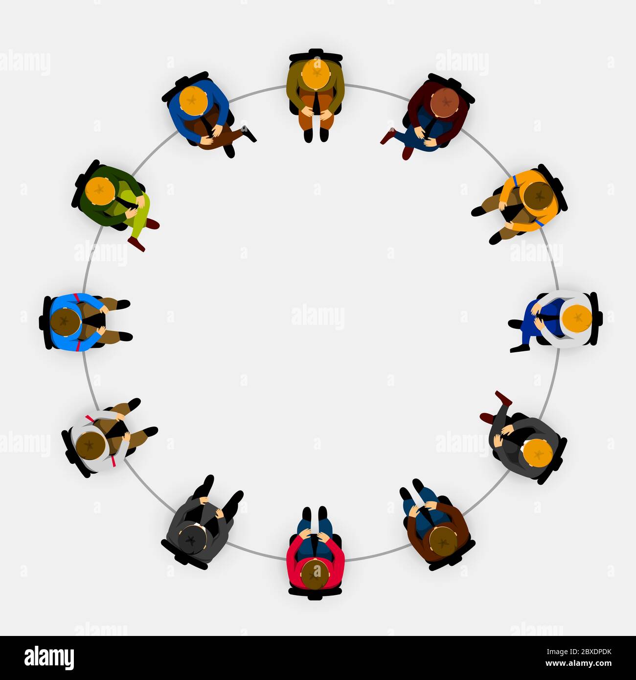 People sitting in a circle on white background. Vector illustration ...