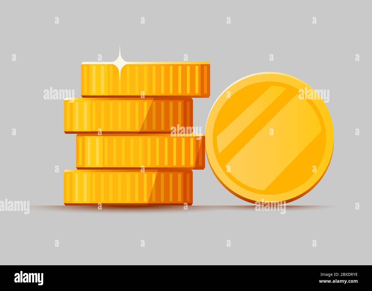Growing stack of golden dollar coins isolated on white background ...