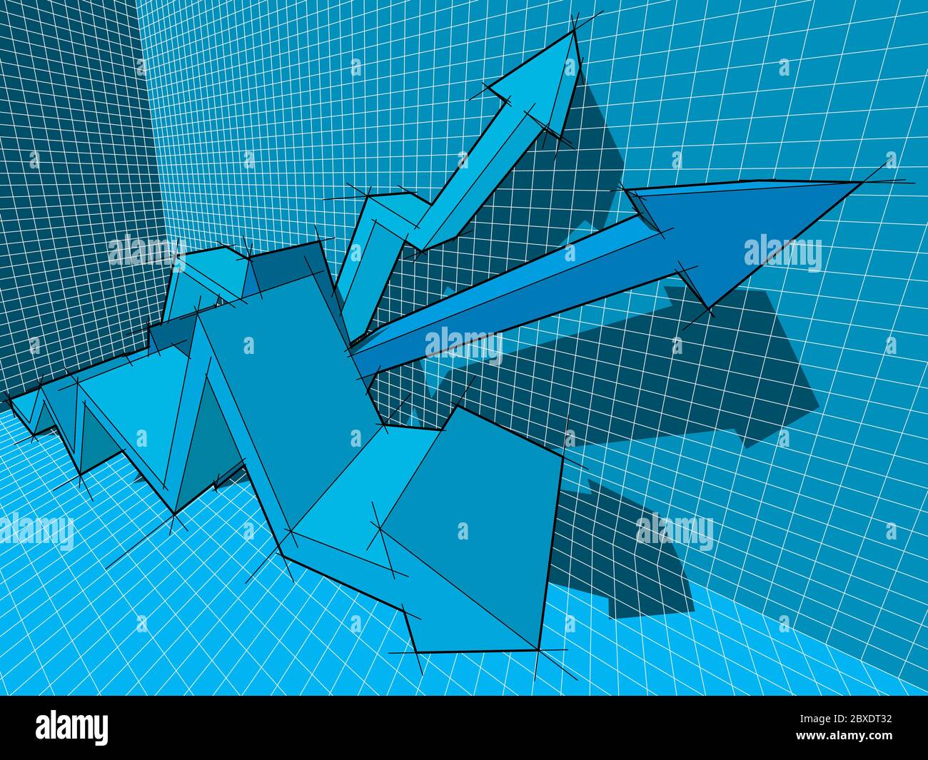 three fast rising geometric arrows in abstract business diagram with ...