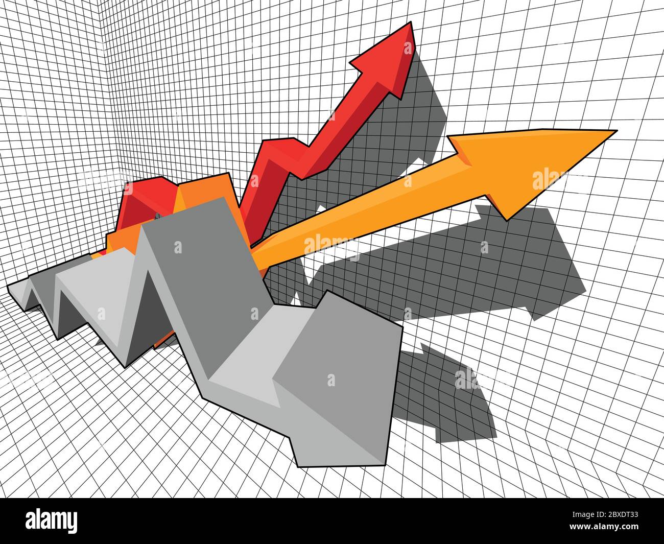 three fast rising geometric arrows in abstract business diagram with ...