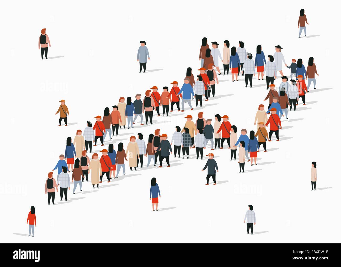 Large group of people in the shape of an arrow. Vector illustration ...