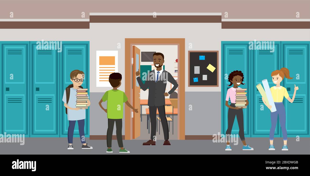 Teenagers in school hallway Stock Vector Images - Alamy