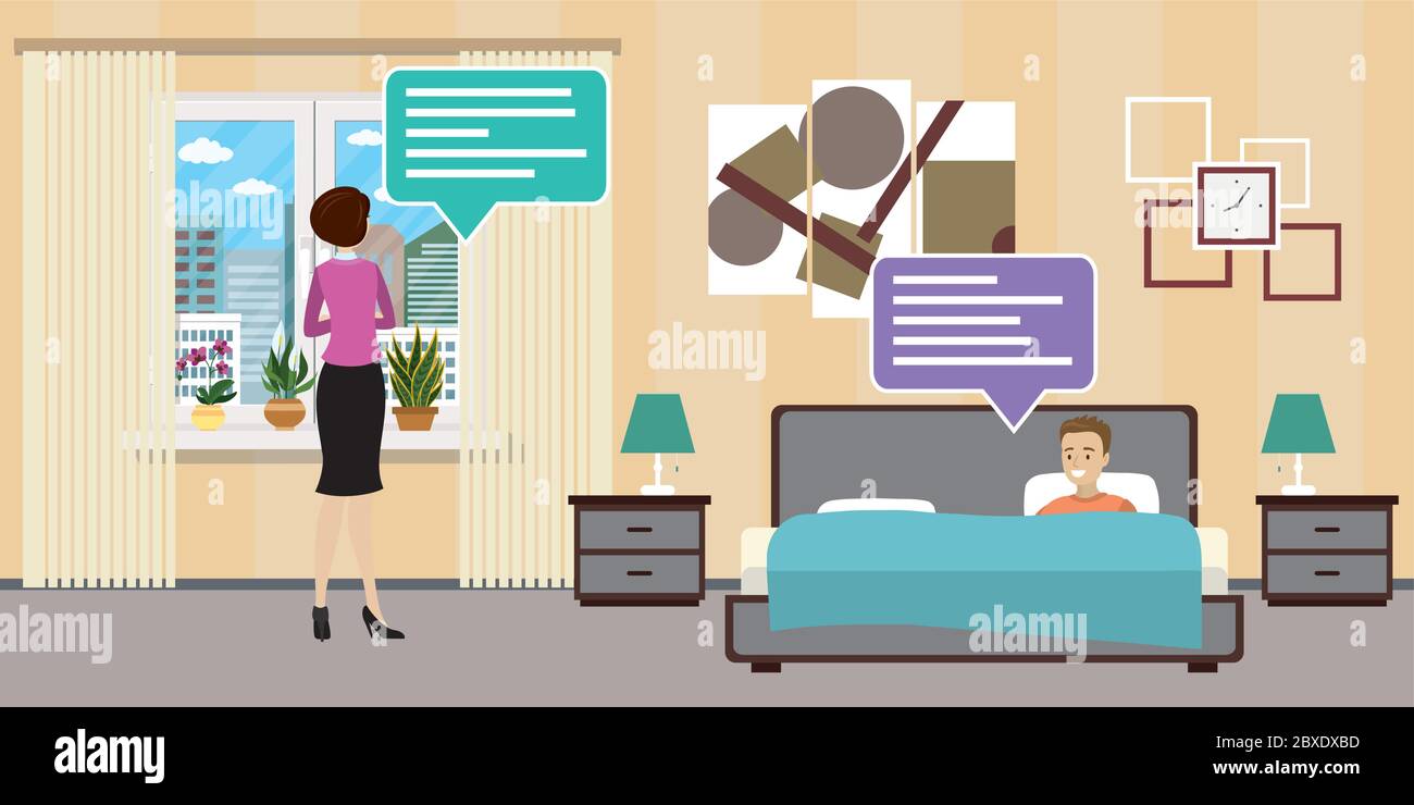 Woman Talk To Man Bed Stock Vector Images Alamy