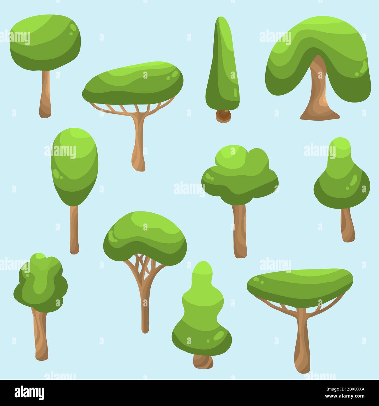 Set of 11 volume cartoon green trees. Plants for games Stock Vector ...
