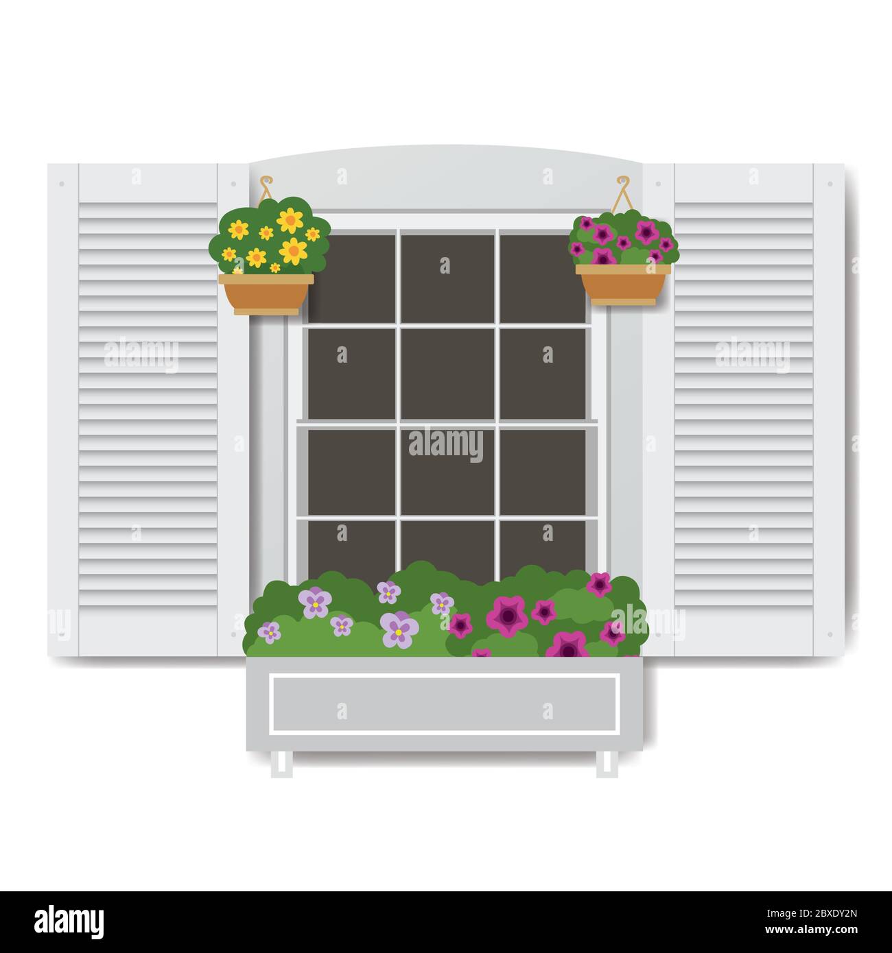 Window with flowers in pots,isolated on white background,vector ...