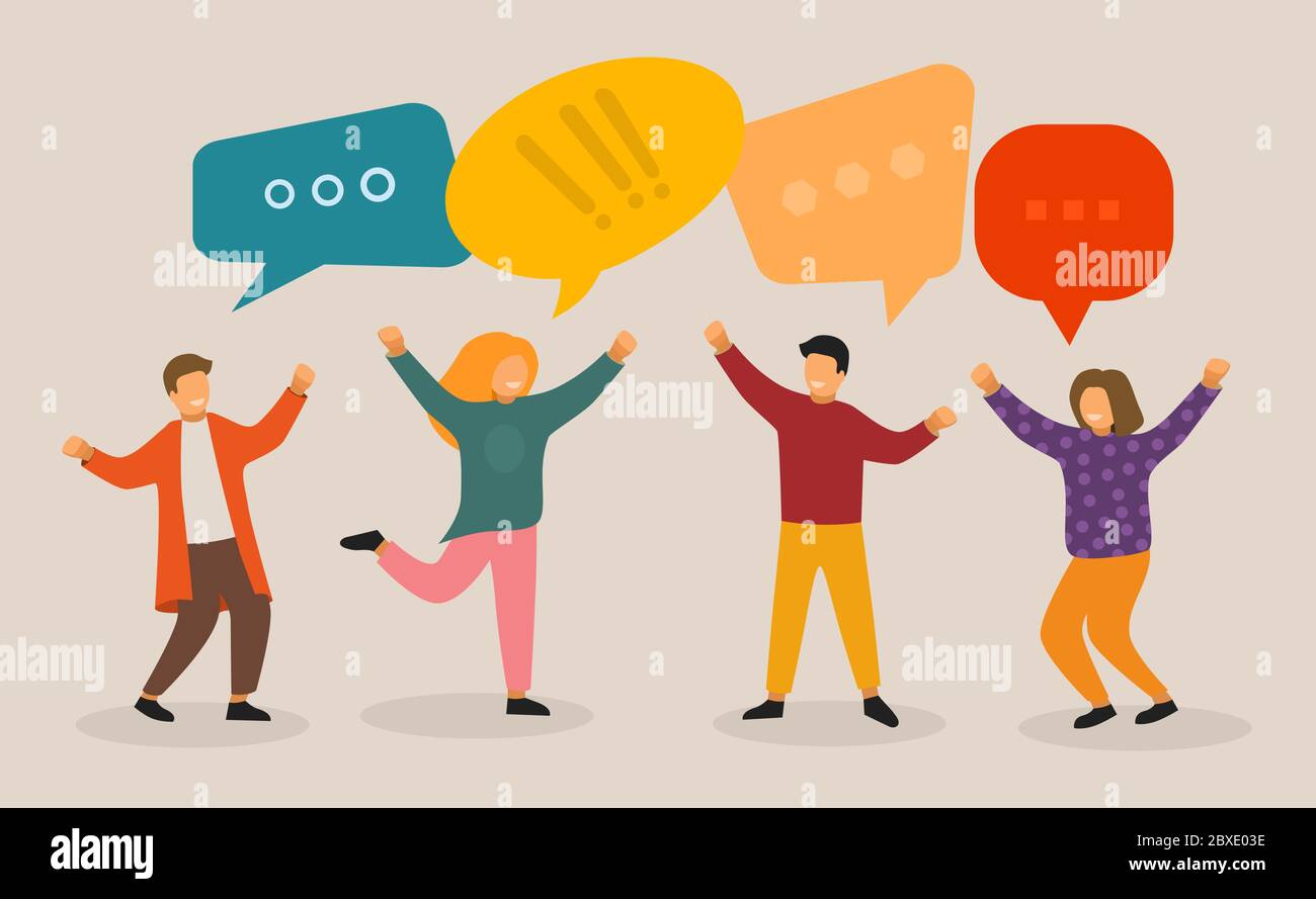 Social Network Template. Group of Young People Characters Chatting and ...