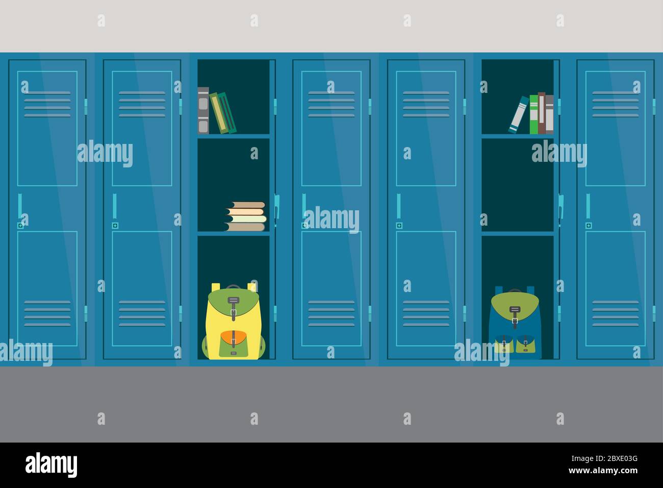 Open and closed school lockers,school interior and furniture, flat ...