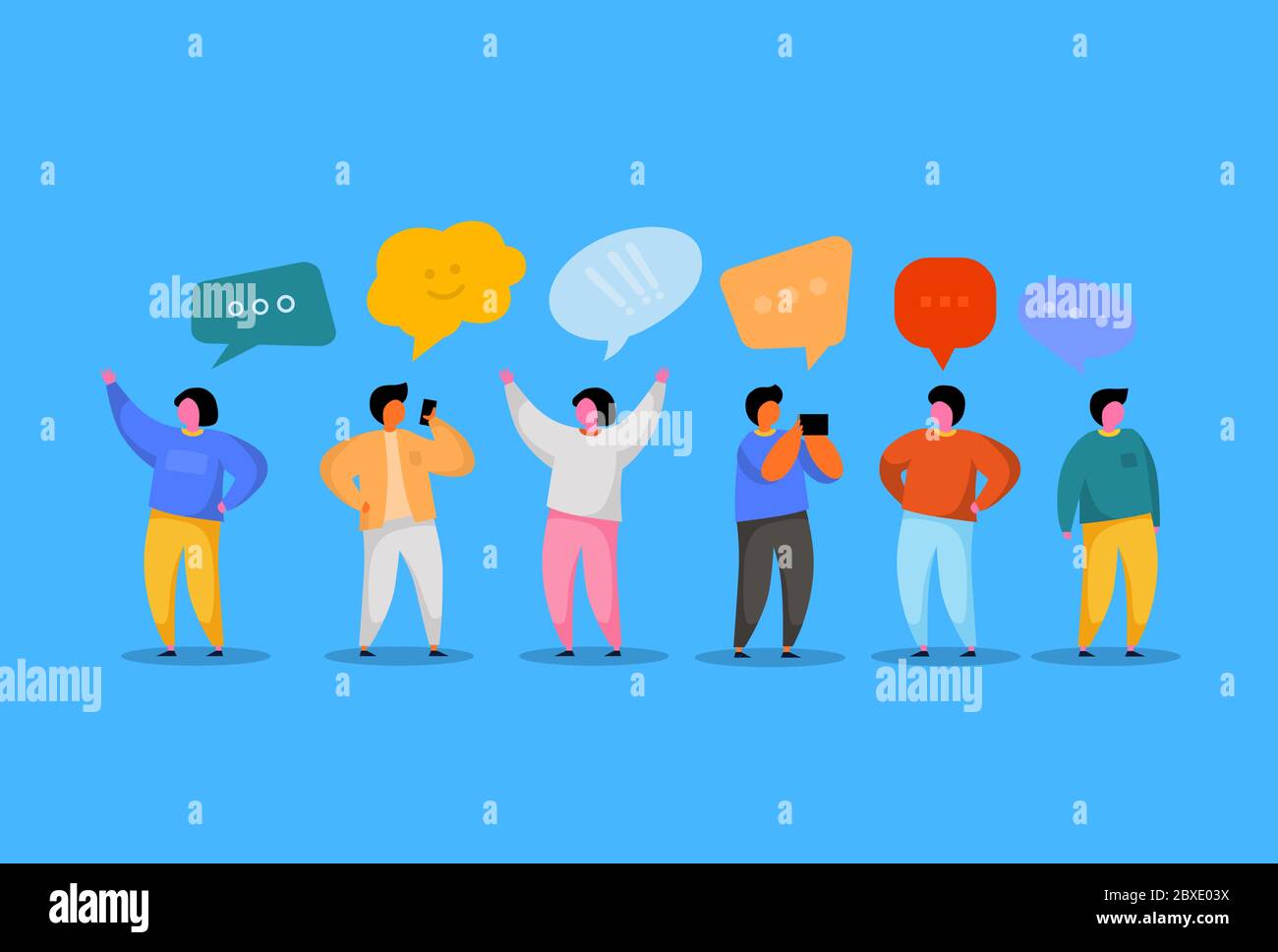 Social Network Template. Group of Young People Characters Chatting and ...