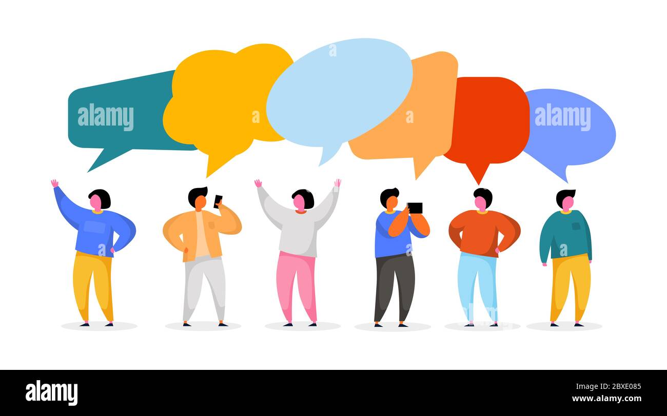 Social Network Template. Group of Young People Characters Chatting and ...