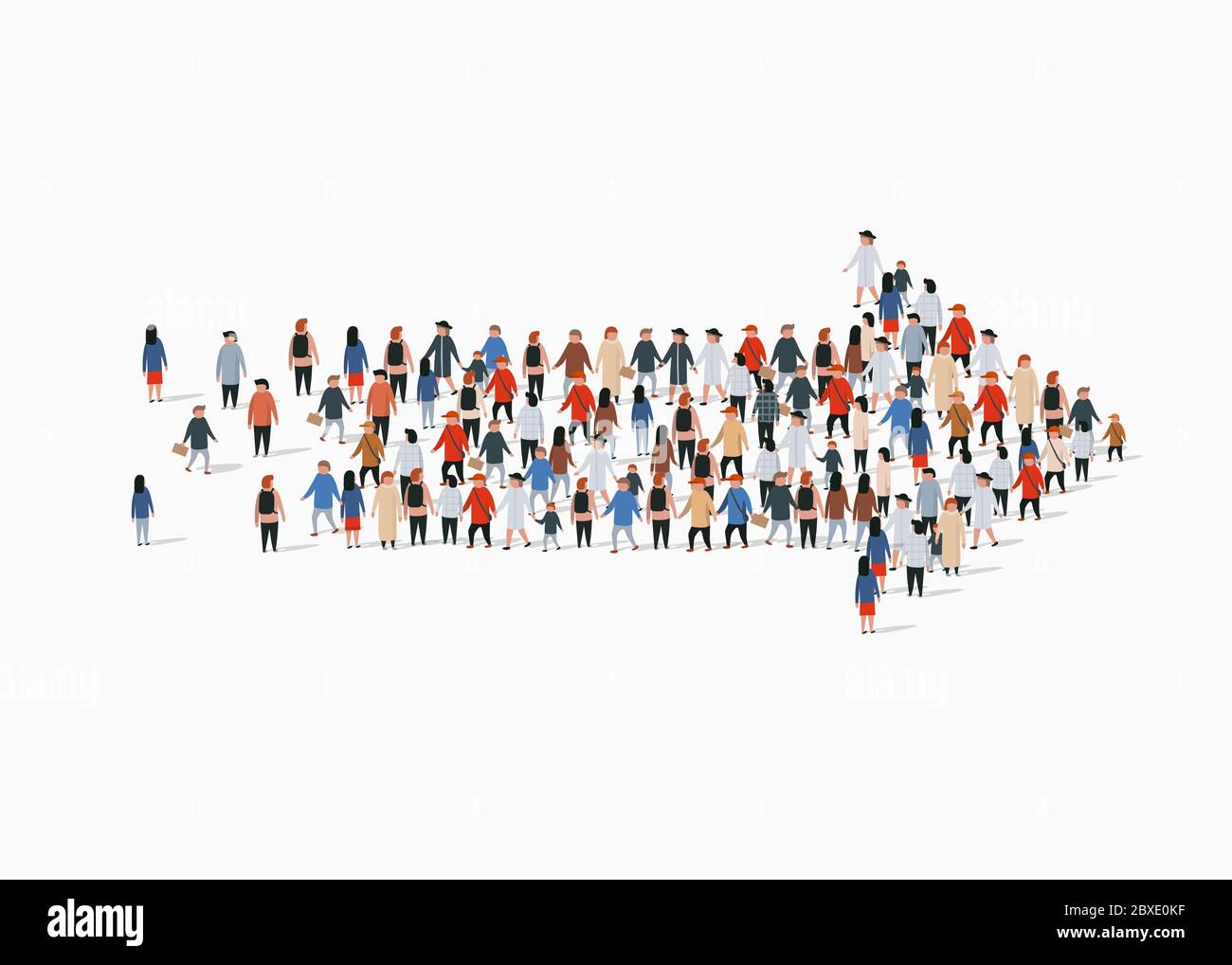 Large group of people in the shape of an arrow shape. Vector ...
