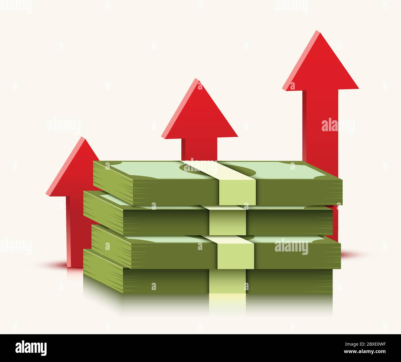 Stack of dollars with rising arrow isolated on white background. Money ...