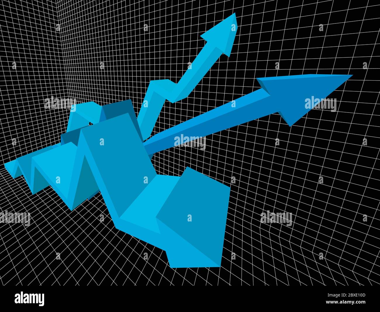three fast rising geometric arrows in abstract business diagram with ...