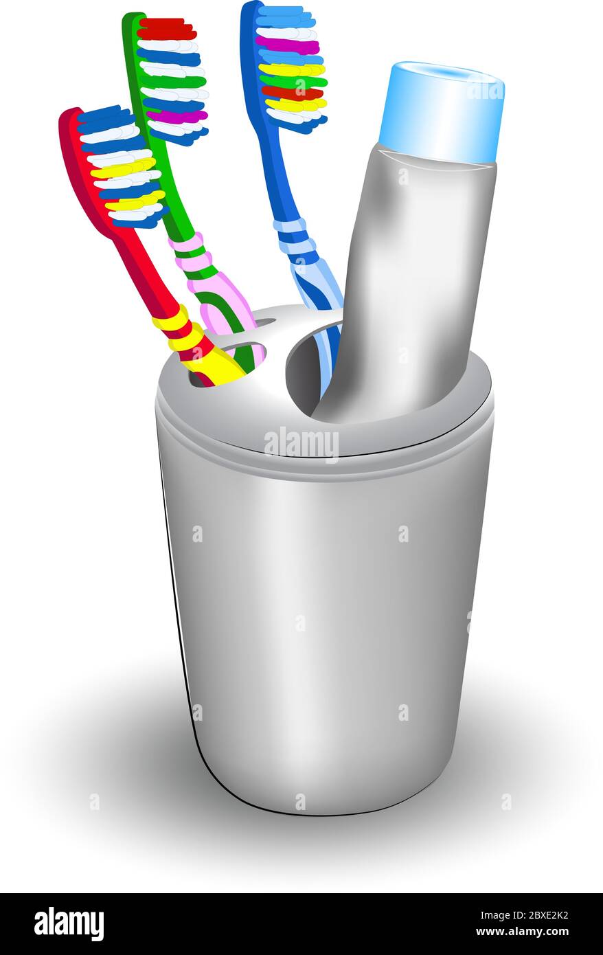 Toothbrush and toothpaste in cup Stock Vector Images - Alamy