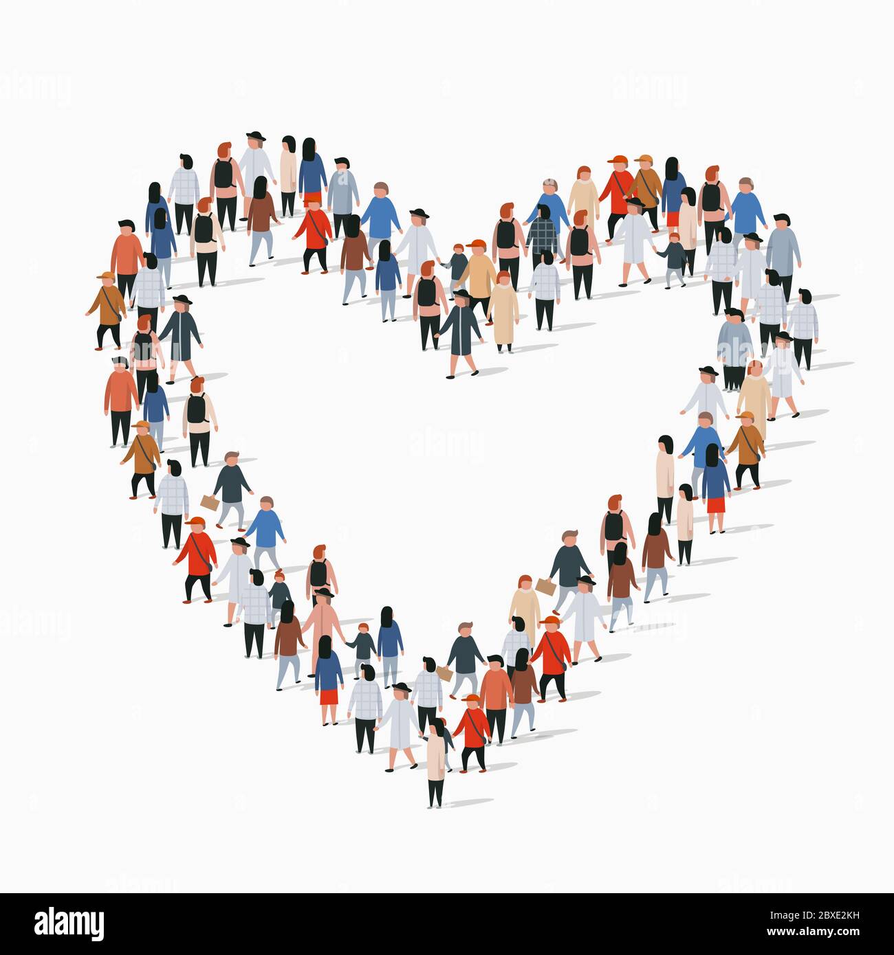 Large group of people in the heart sign shape. Vector illustration ...