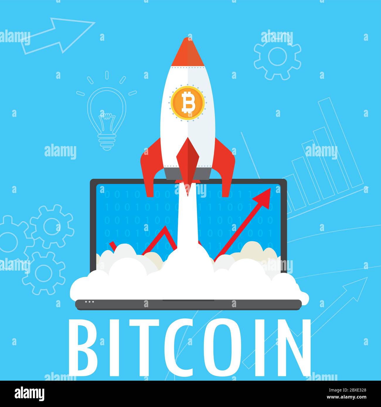 take-off rocket and laptop,bitcoin concept background,vector ...