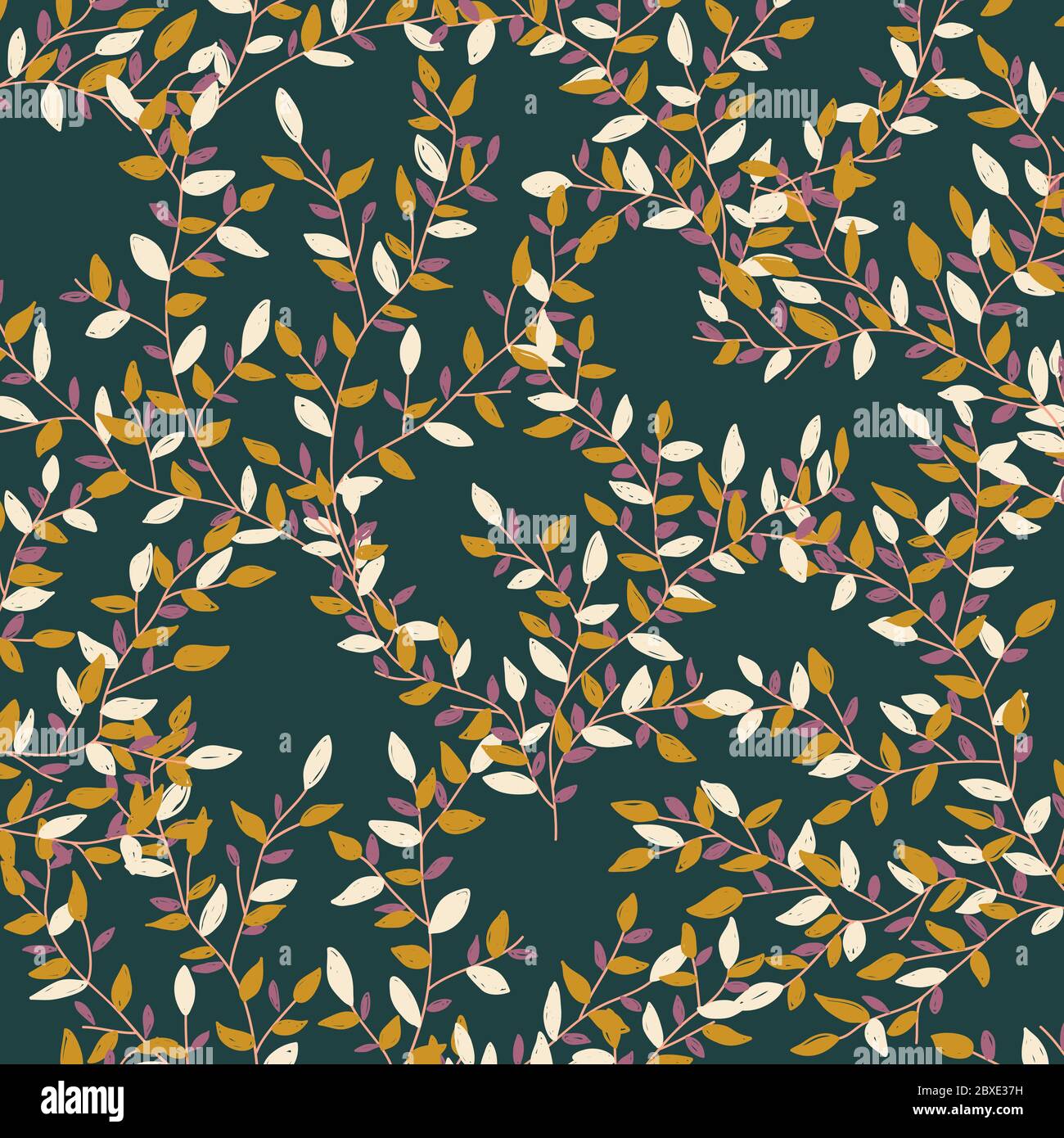 Seamless pattern of tree branches with small green leaves intertwined ...