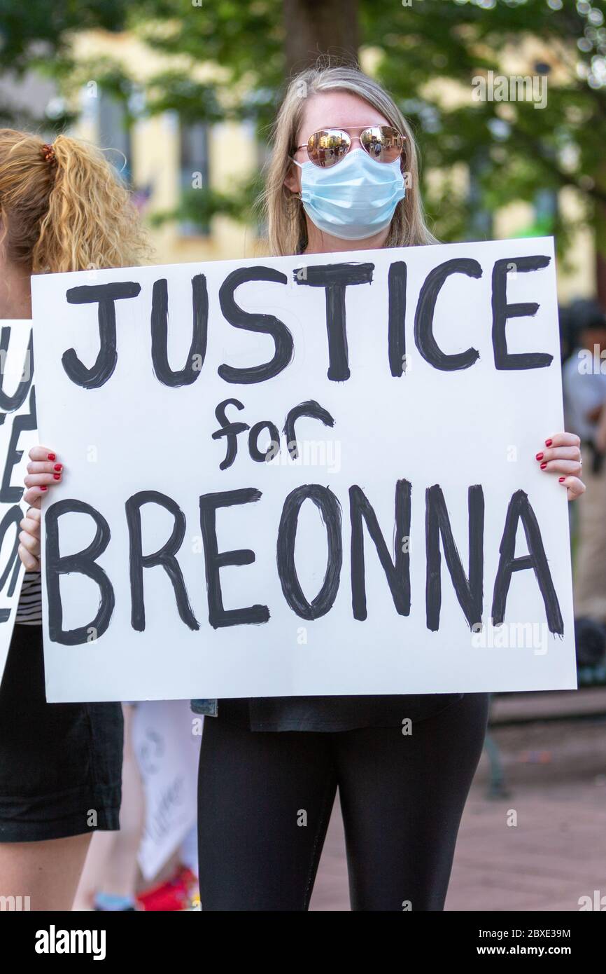 Protester with sign for Justice in Lexington, Kentucky USA Stock Photo ...