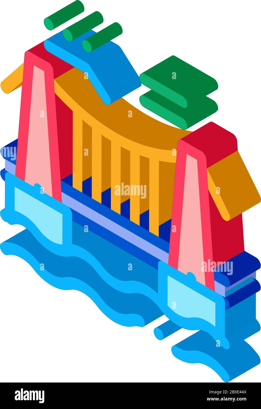 suspension bridge in water isometric icon vector illustration Stock ...