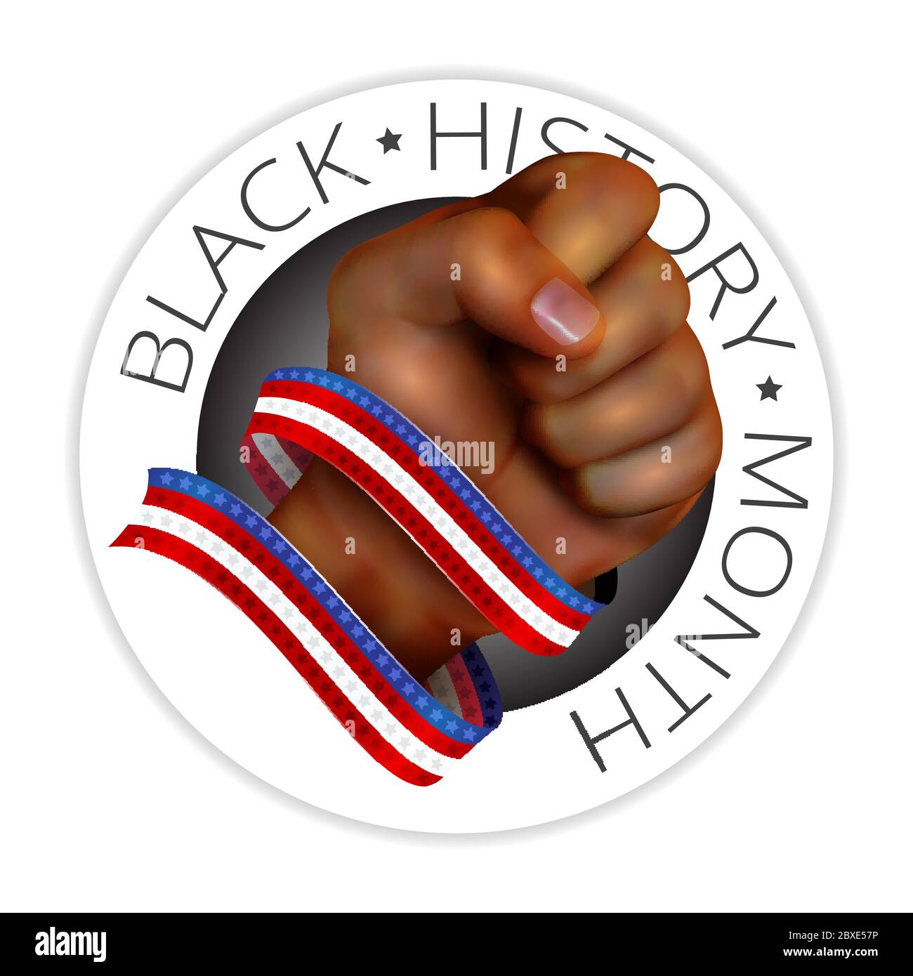 Black history month emblem with human fist and american flag ribbon ...