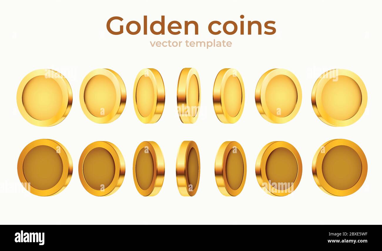 3d gold isolated coins set. Different positions. Flying gold coins ...
