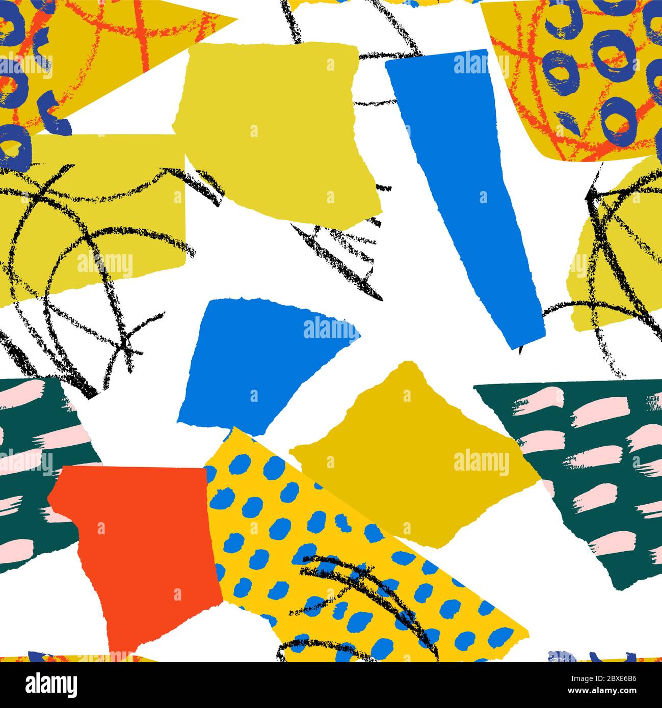 Modern seamless abstract pattern of different sheometric shapes, paint ...