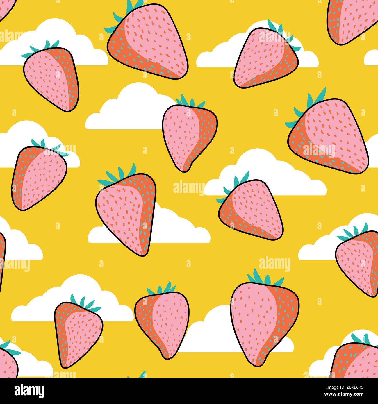Seamless summer bright pattern with pink, comic strawberries on a ...