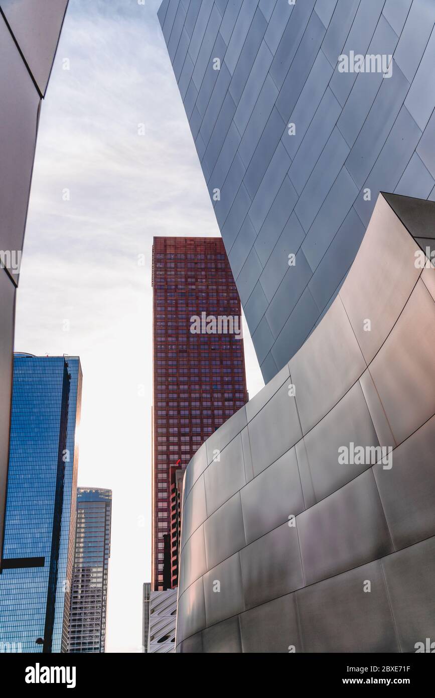 Los Angeles modern architecture. Skyscrapers, diminishing perspective ...
