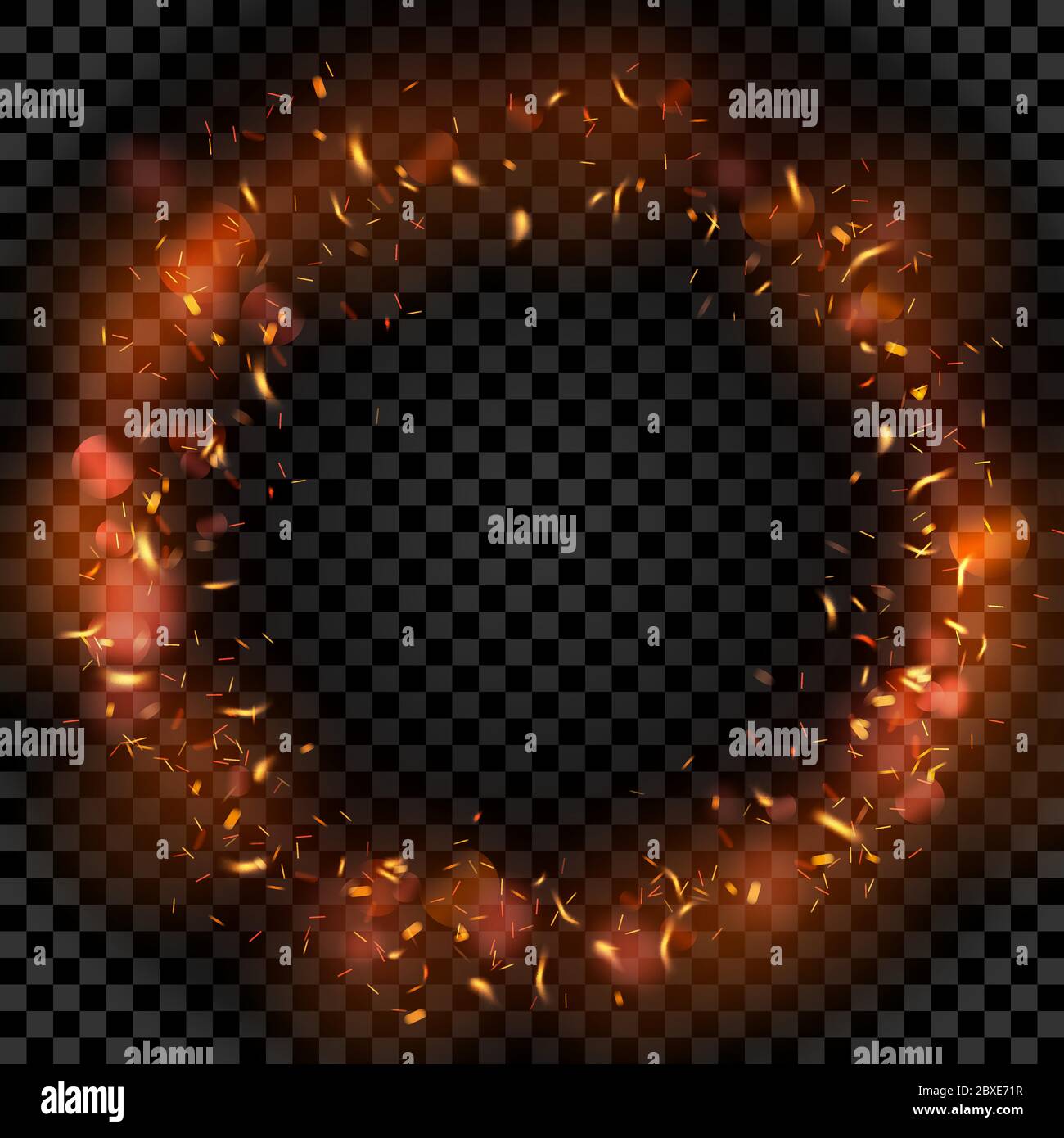 Background with a round frame of sparks of fire on a black background ...