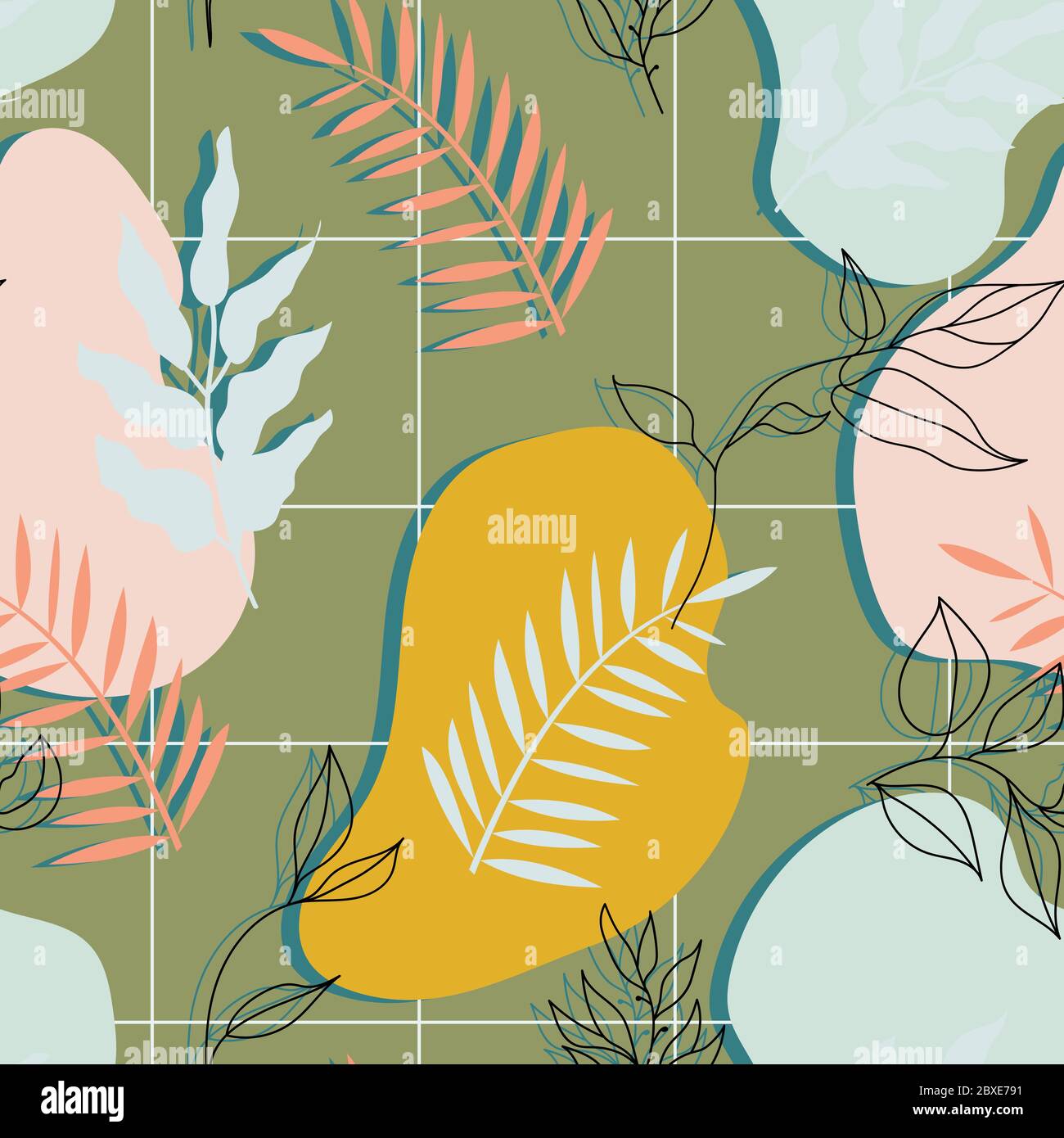 WebAutumn seamless pattern with modern abstraction and tropical leaves ...