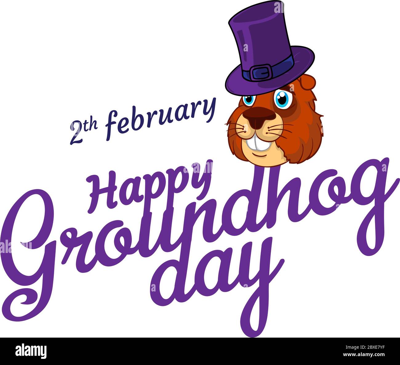Cartoon Old Groundhog in hat and the inscription: 2 february. Happy ...
