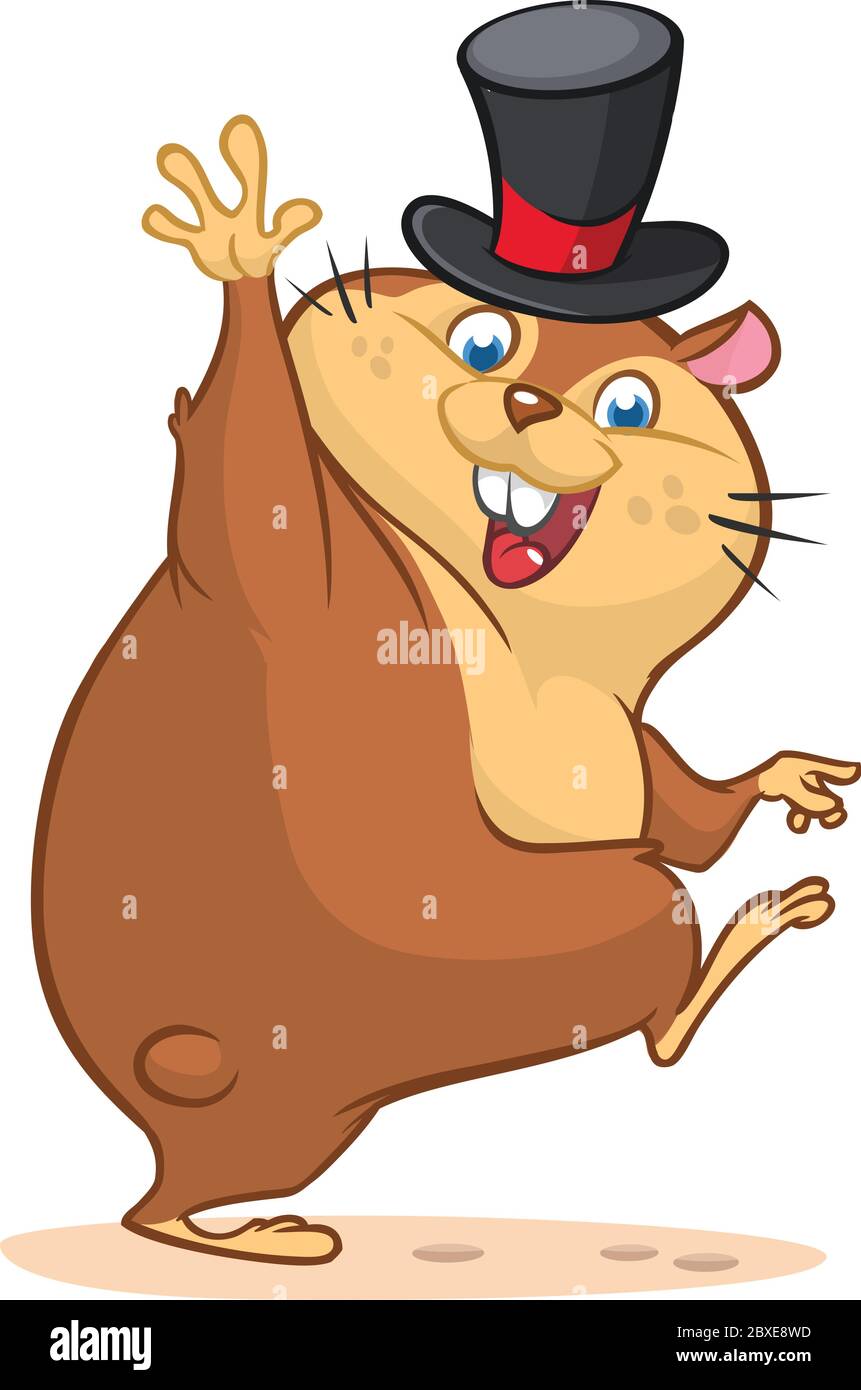 Happy cartoon groundhog on his day with mayor hat. Vector illustration ...