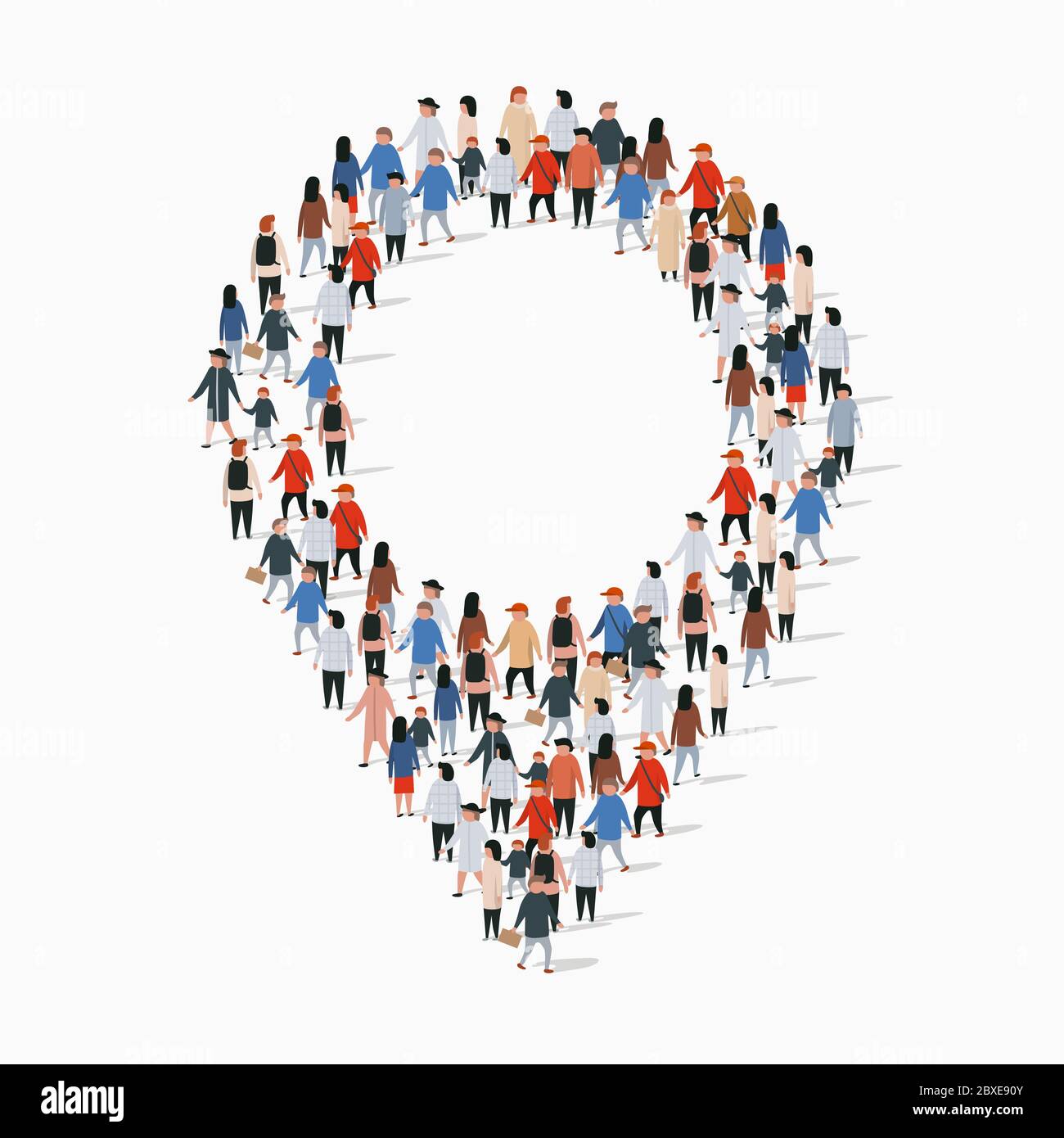 Large group of people crowded in form of map pointer. Vector ...