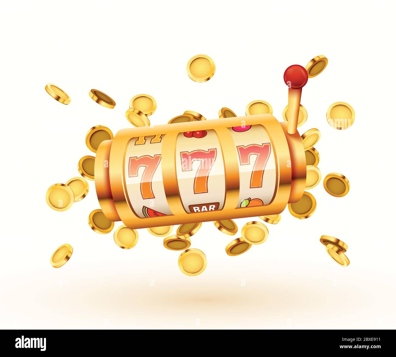 Golden slot machine with flying golden coins wins the jackpot. Big win ...