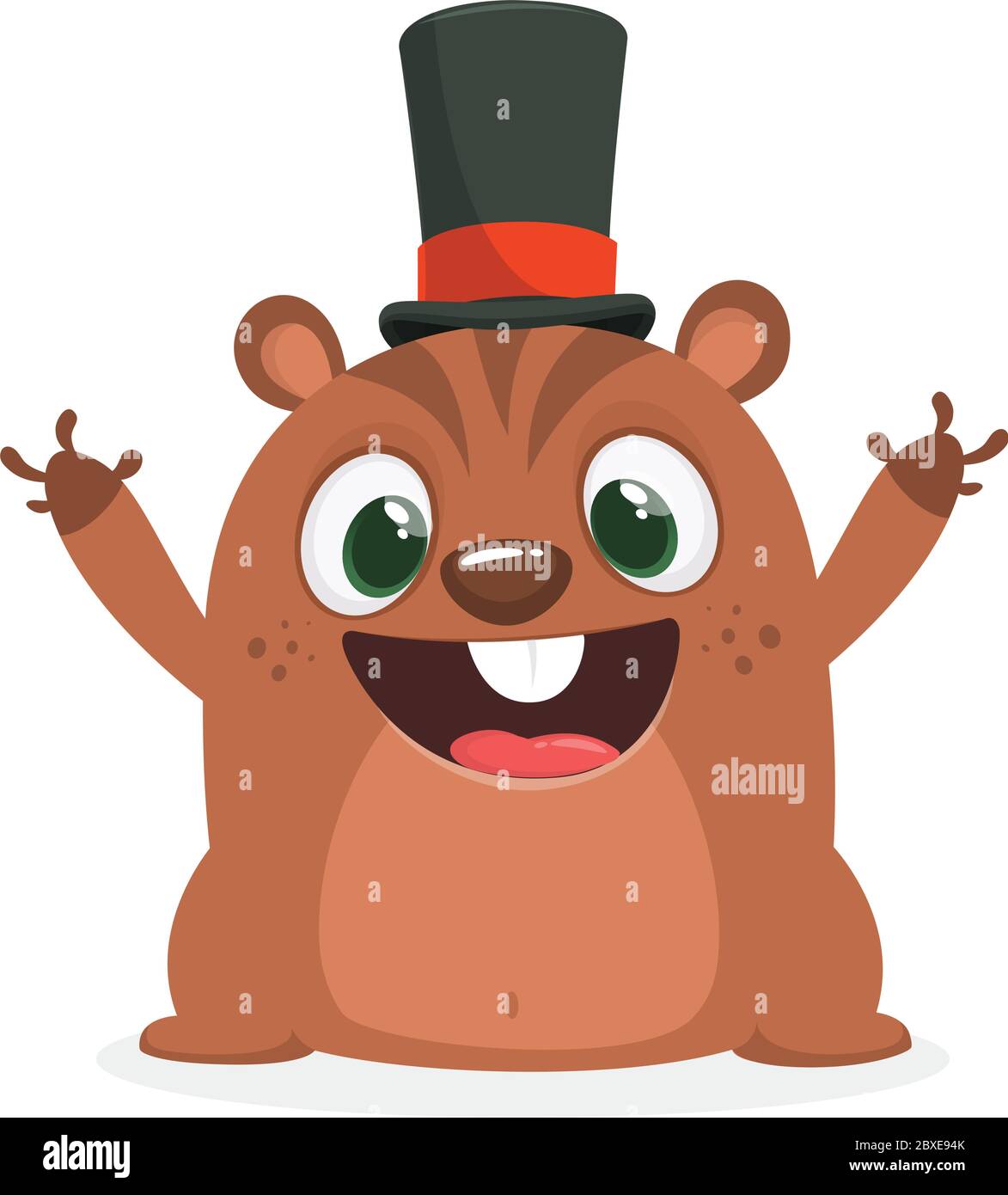 Cartoon funny marmot or chipmunk in major hat waving with smile. Vector ...