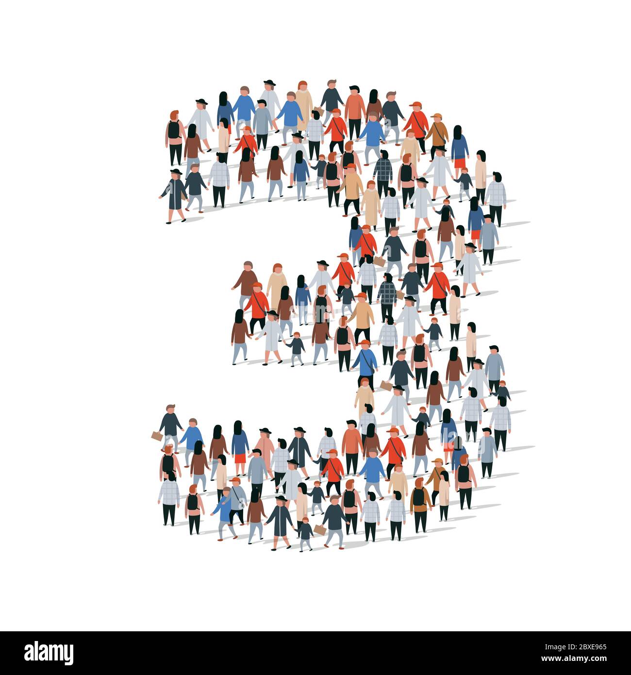 Large Group Of People In Number 3 Three Form Vector Illustration Stock