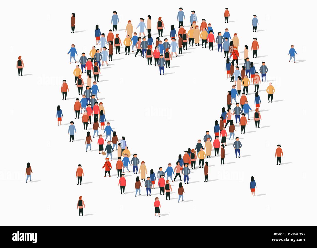 Large group of people in the heart sign shape. Vector illustration ...