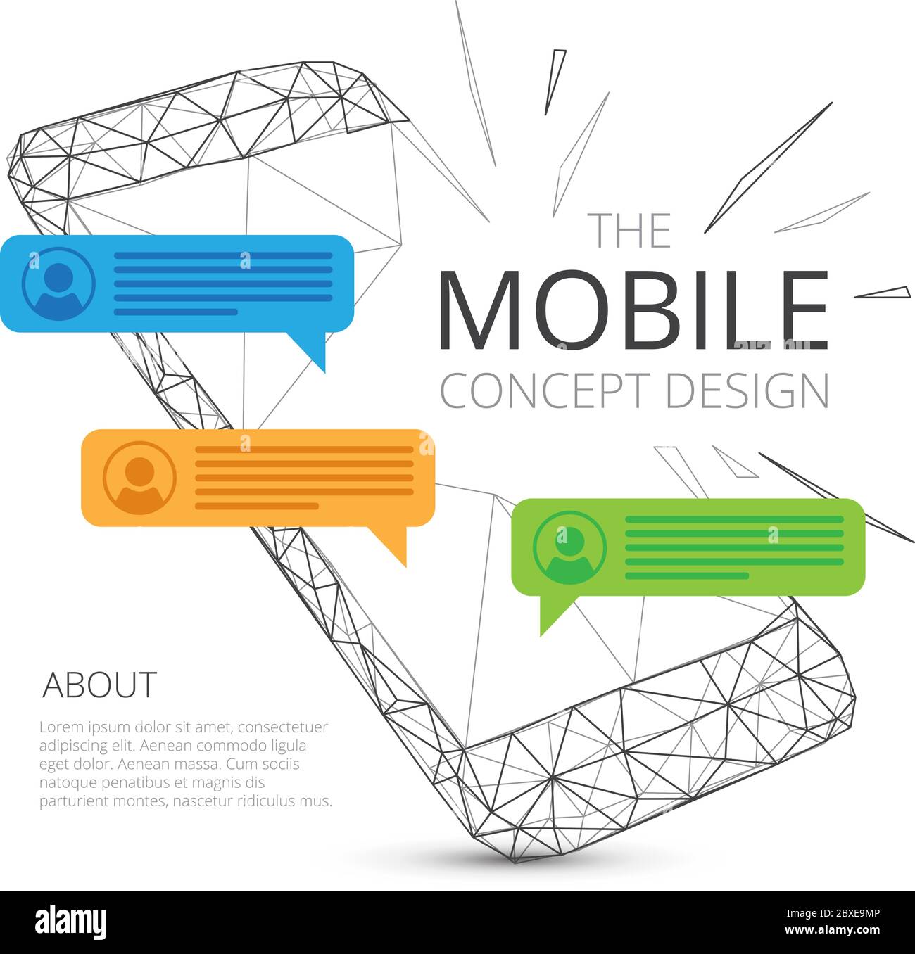Mobile phone concept design with incoming messages in triangular modern ...
