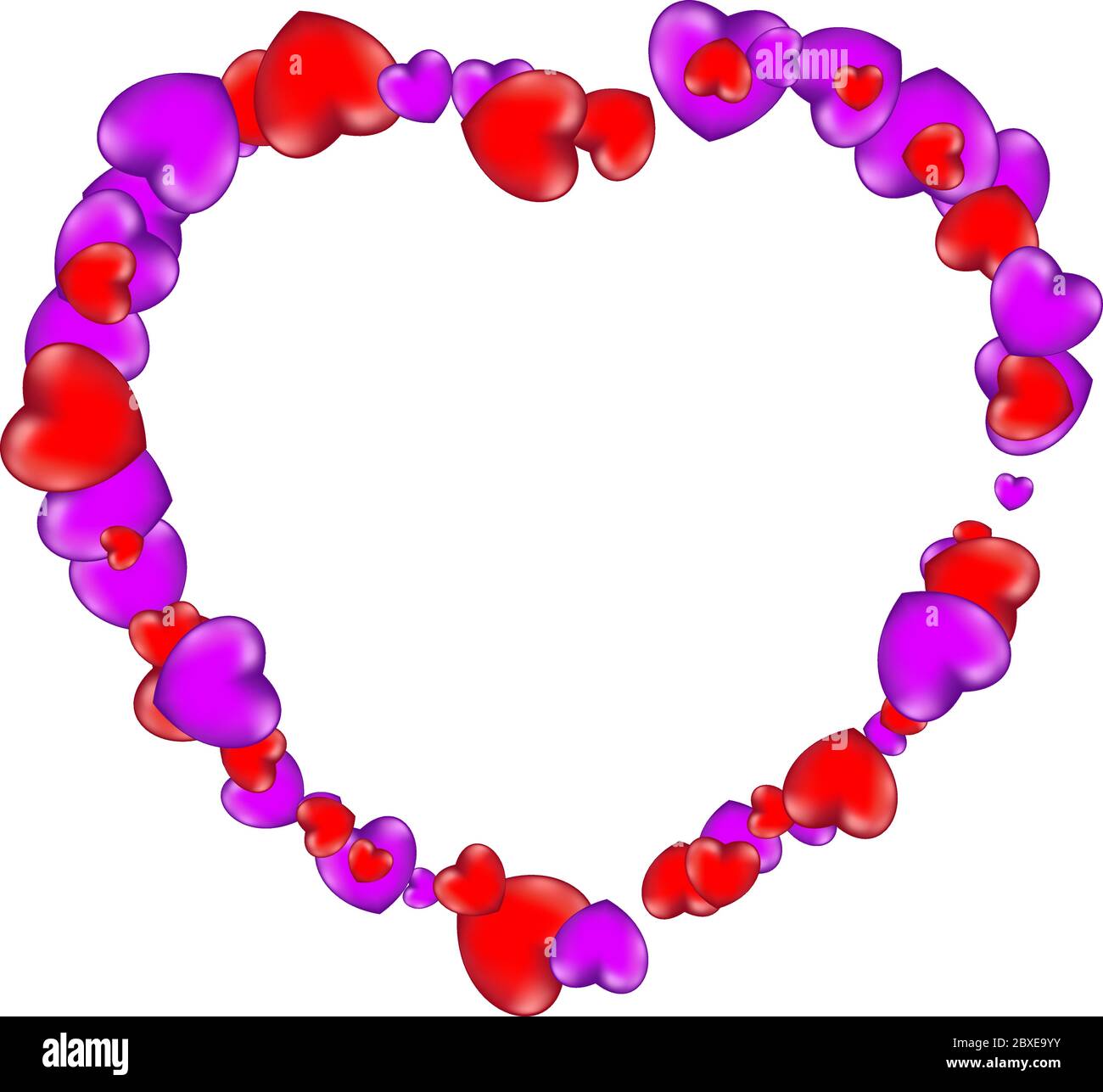 Happy Valentine's Day frame consisting of red and violet hearts ...