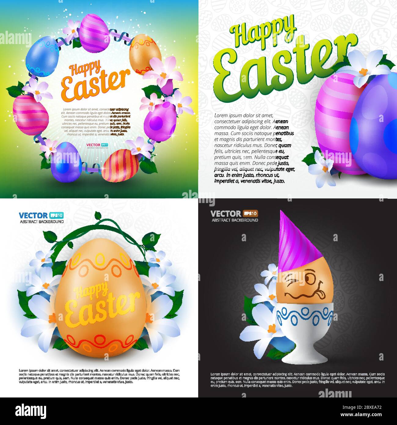 Happy Easter holidays vector set of greeting cards, posters or banners ...