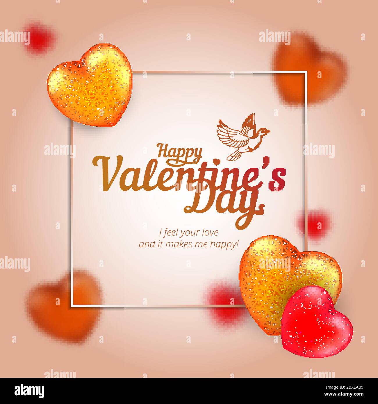 Vector frame with golden and red hearts to Happy Valentine's Day ...